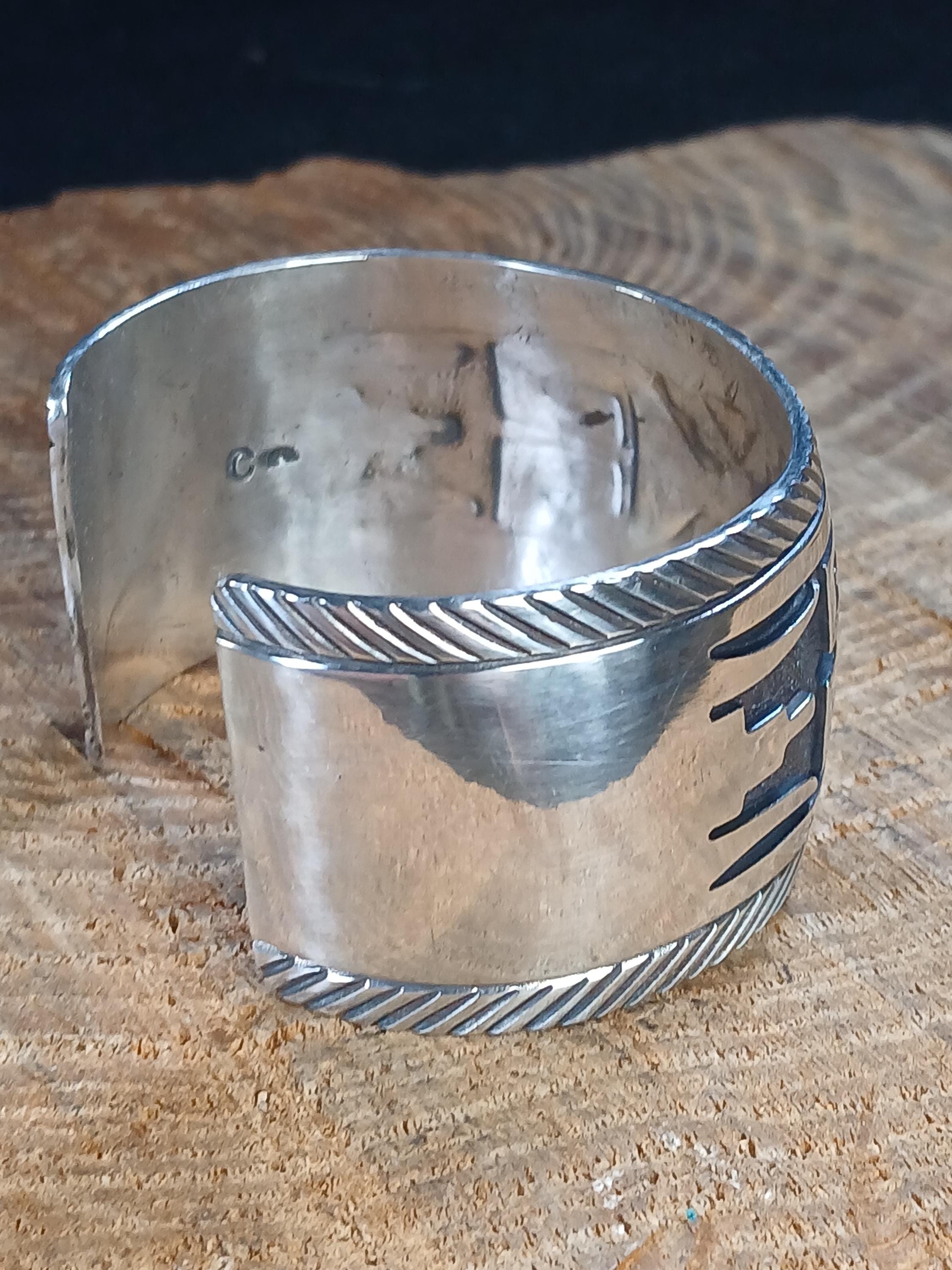 Rug Pattern Navajo Sterling Silver Overlay Cuff Native American Artist ...