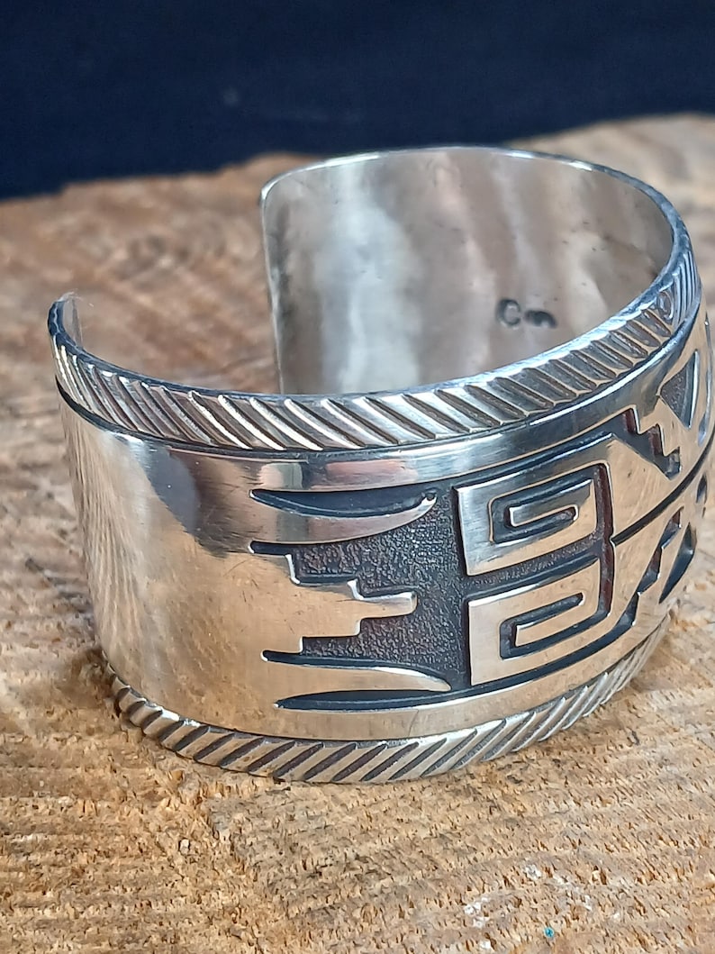 Rug Pattern Navajo Sterling Silver Overlay Cuff Native American Artist ...