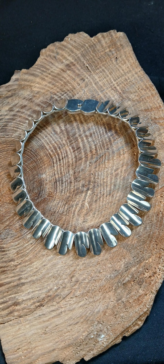 Modernist Sterling Silver Choker 14.5" Taxco Mexico - Gem