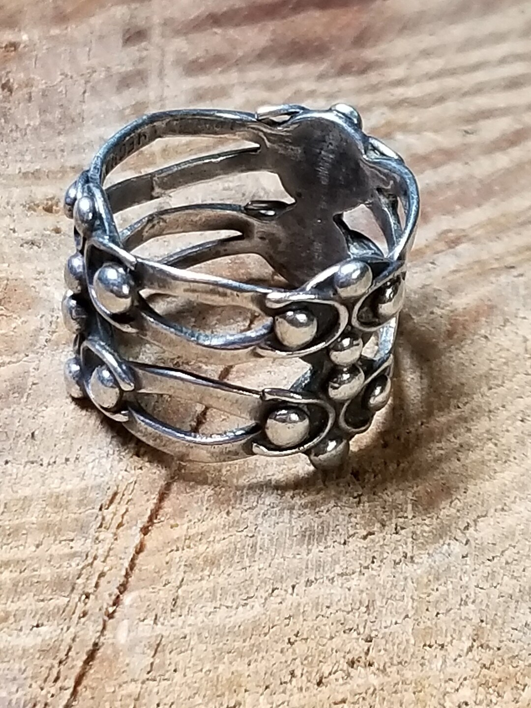 Beaded Open Work Cigar Ring Sterling Silver Size 7.5 - Etsy