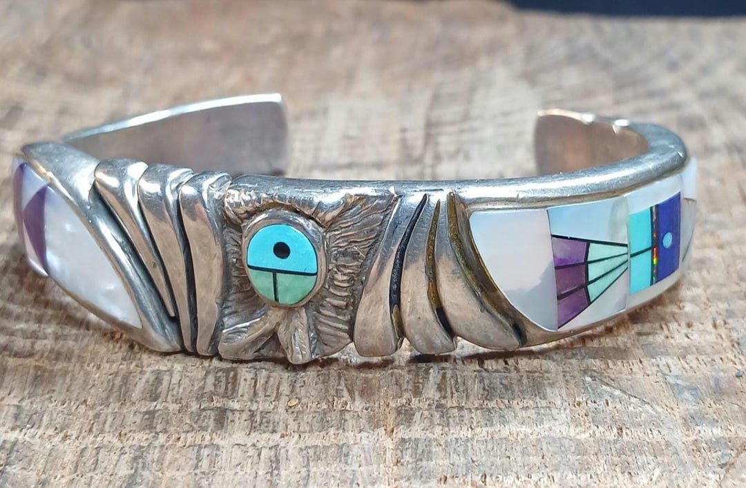 Sterling Silver Cuff Bracelet Mother of Pearl Sugilite Lapis Lazuli ...