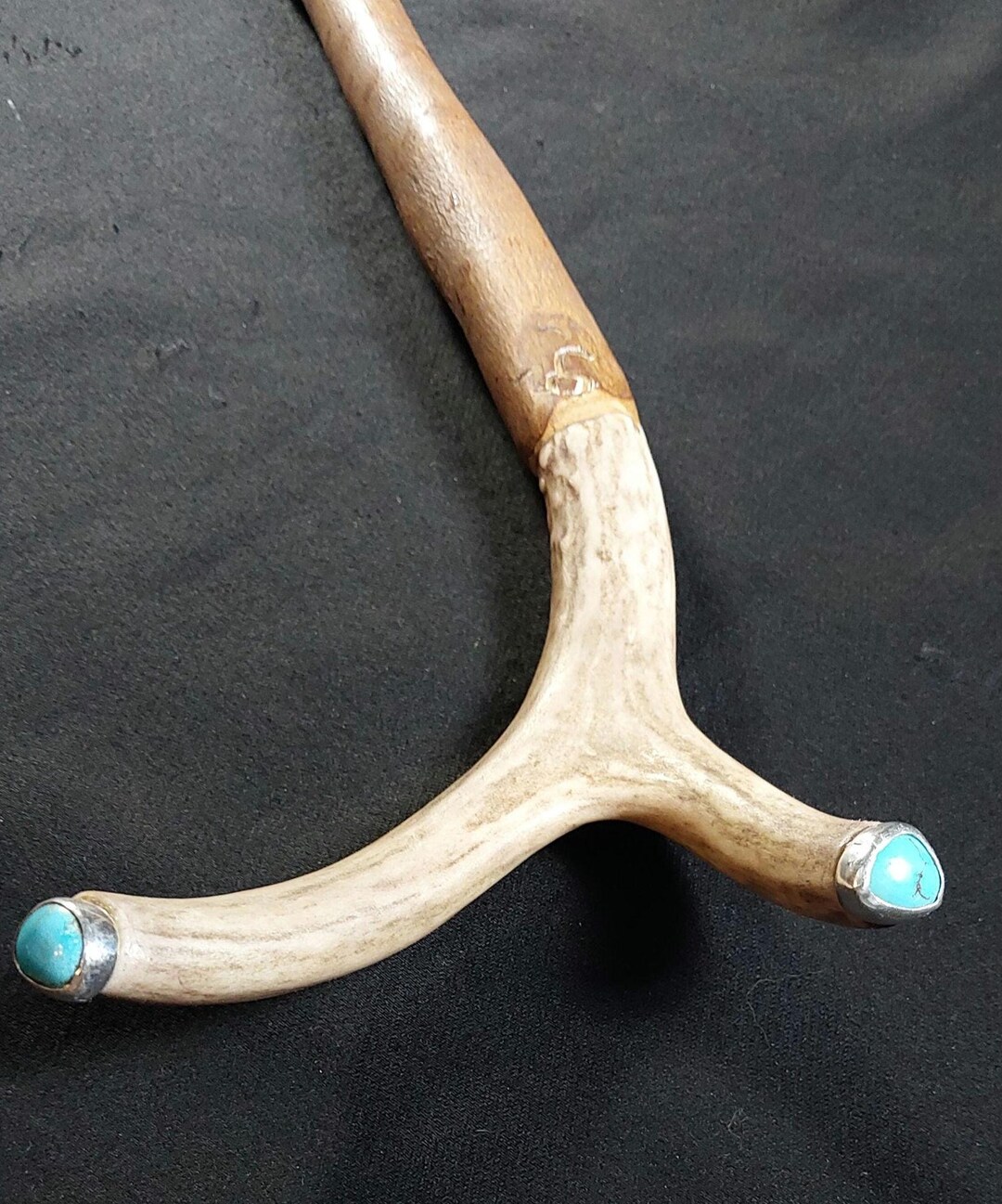 Stag Antler Wood Cane 37" Sterling Silver Turquoise Accent Cap Mikemade ...