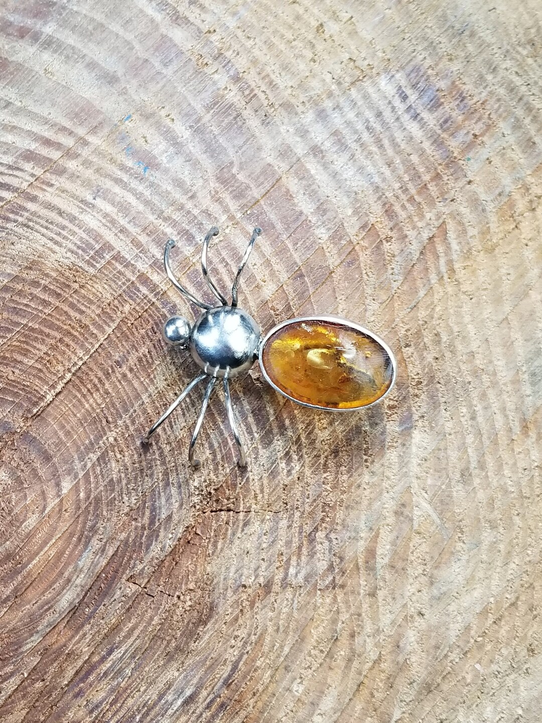 Amber Silver Spider Pin Brooch - Etsy
