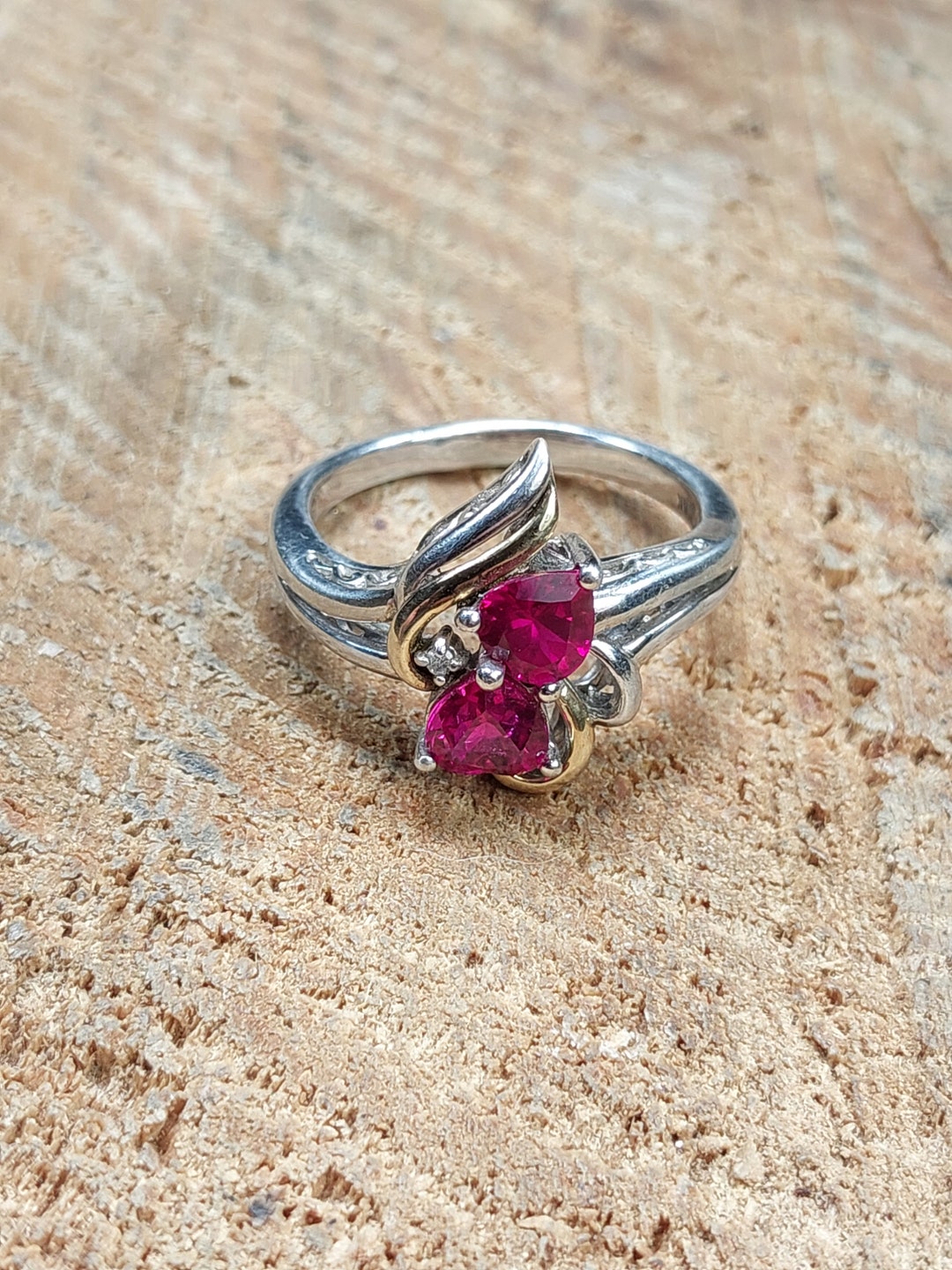 Sterling Silver 14k Gold Ruby Heart Diamond Ring Size 7 - Etsy