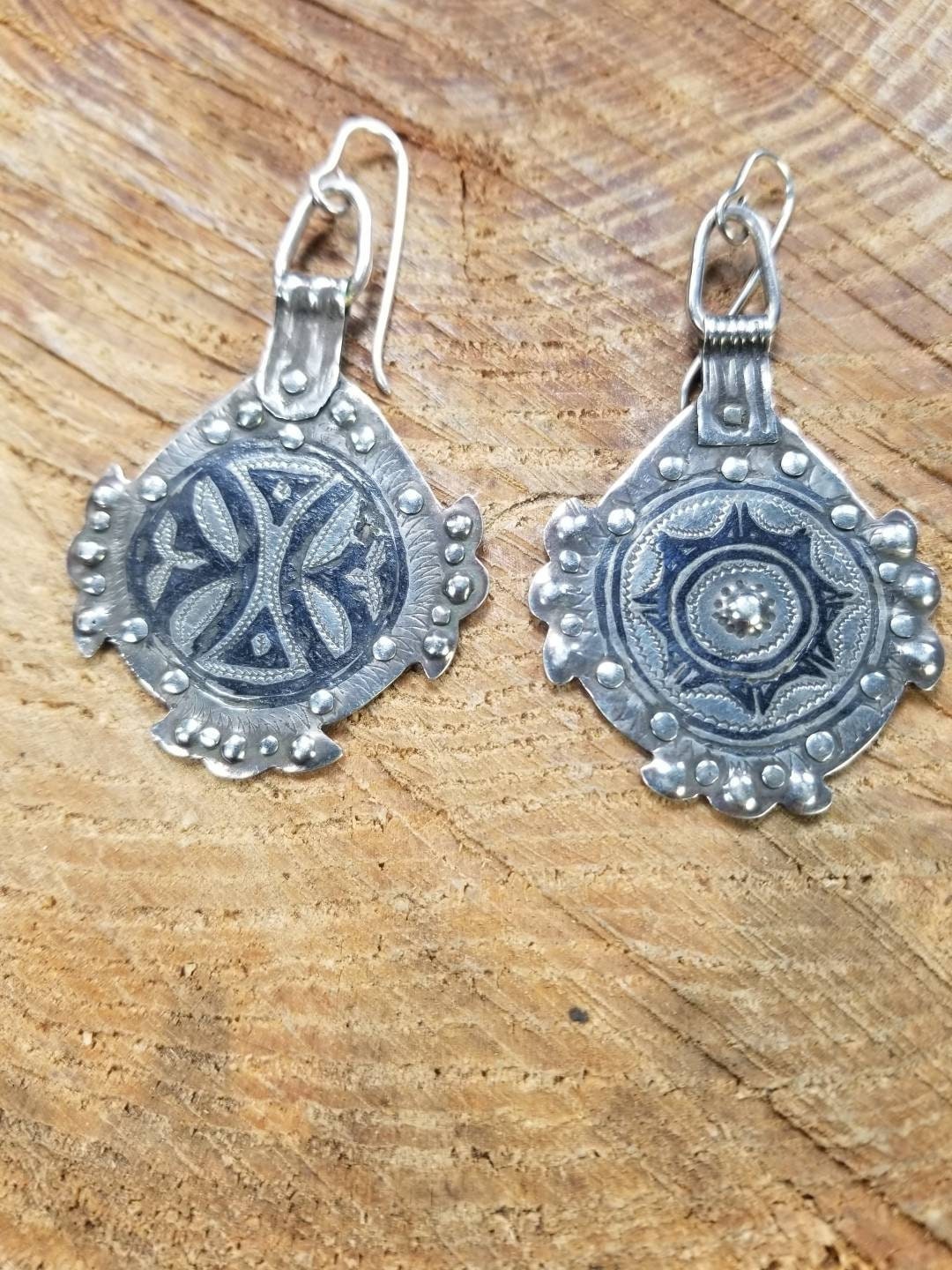 Celtic Scottish Goth Riveted Engraved Hinged Sterling Silver Earrings ...