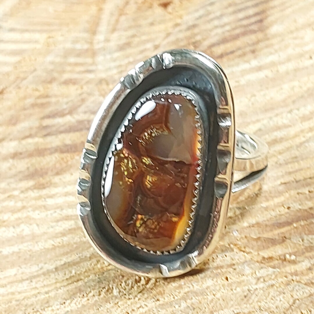 Sterling Silver Fire Agate in Chalcedony Matrix Shadow Ring Size 9 ...