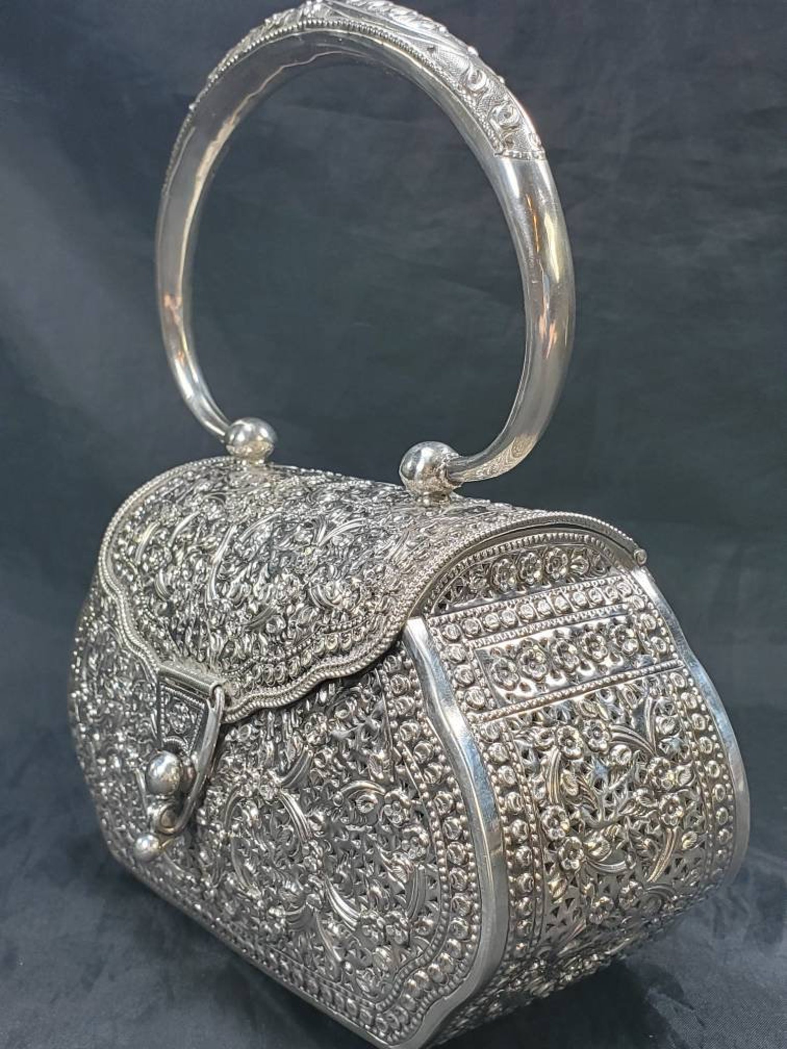 Stunning Vintage Solid Sterling Silver Filigree Floral Handbag - Etsy