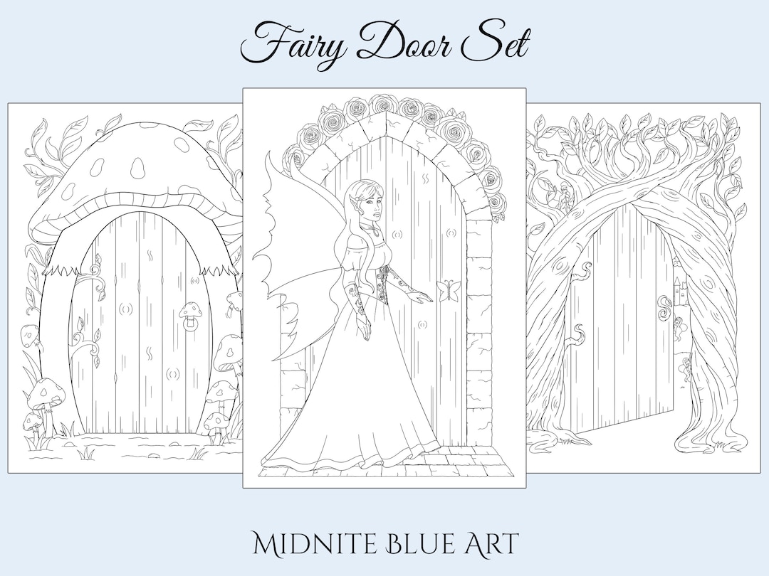 Fairy Door Coloring Set - Line Art Set - Colouring Pages - Fantasy ...