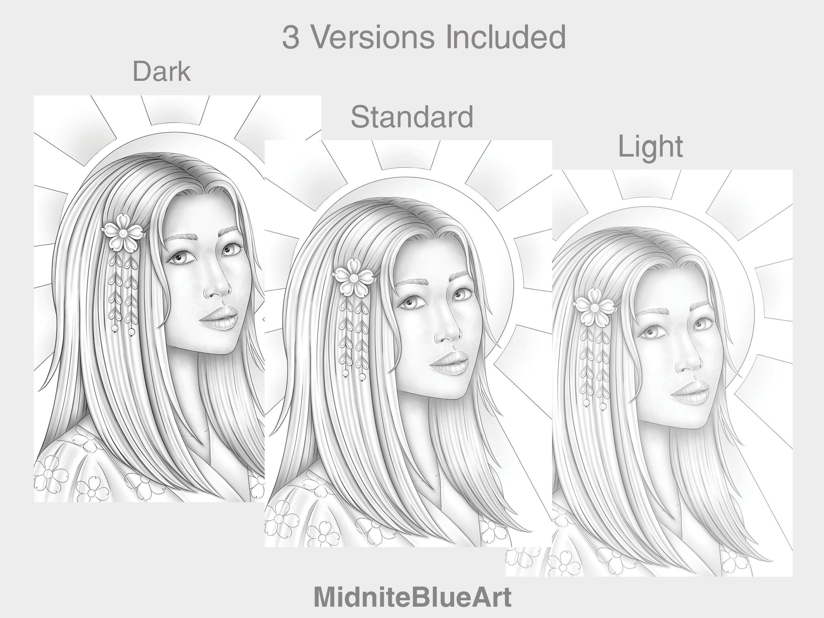 Grayscale Coloring Page the Rising Sun Greyscale Colouring Adult ...