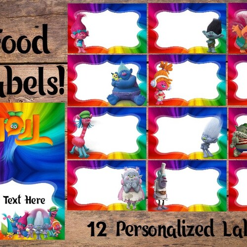 PERSONALIZED Trolls Food Labels. Trolls Food Tents Trolls | Etsy
