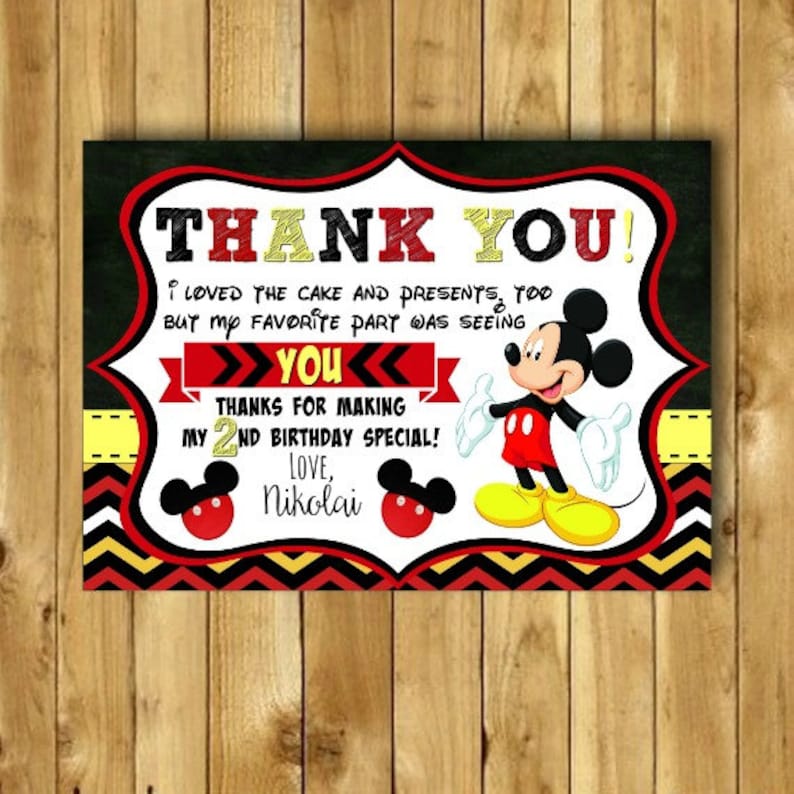 Mickey Mouse Thank You Card, Mickey Mouse Birthday Thank You Cards ...