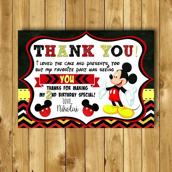 Mickey Mouse Thank You Card, Mickey Mouse Birthday Thank You Cards ...