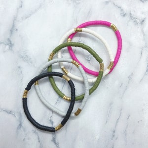 Skinny Disc Stacking Bracelets by Sarahndipity Jewelry Beaded, Stretch, Stackable, Vinyl Heishi ...