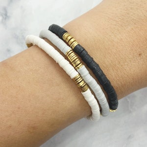 Skinny Disc Stacking Bracelets by Sarahndipity Jewelry Beaded, Stretch, Stackable, Vinyl Heishi ...