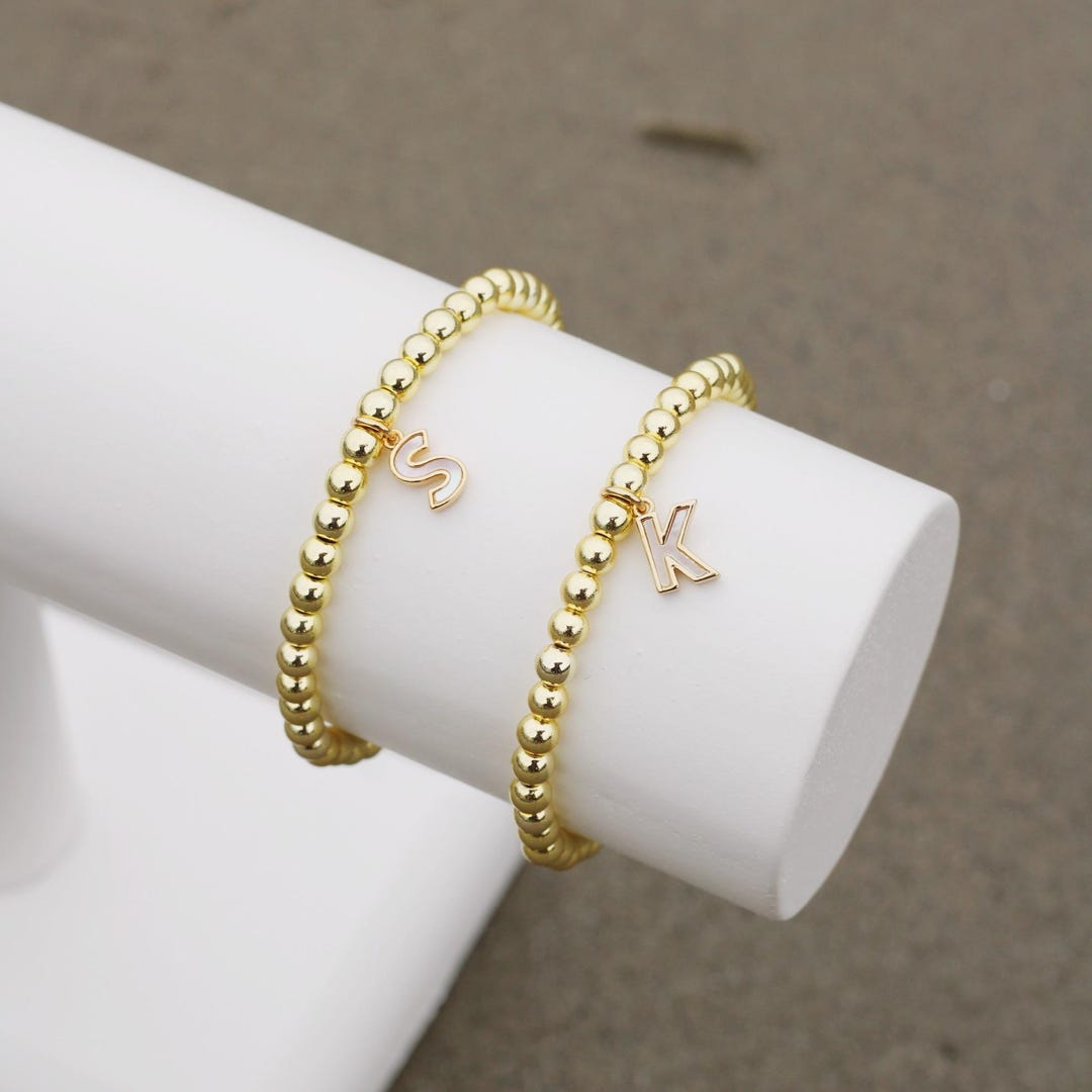 Mother of Pearl Shell Initial Bracelets | Gold Initial Bracelet | Letter Bead Bracelet | Pearl ...