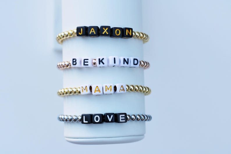 Square Letter Bead Word Bracelets | Block Letter Name Bracelet | Name ...