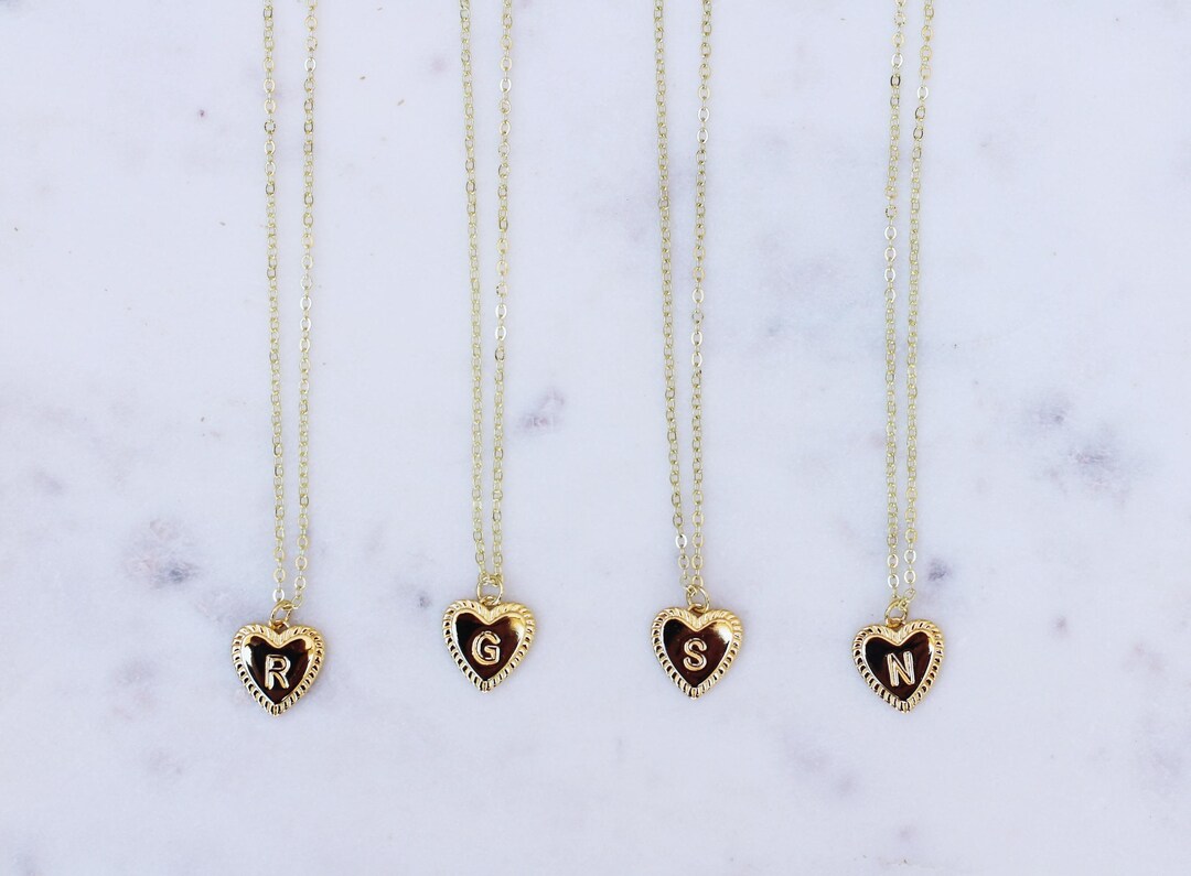 Heart Initial Necklace | Engraved Heart Necklace | Letter Necklace ...