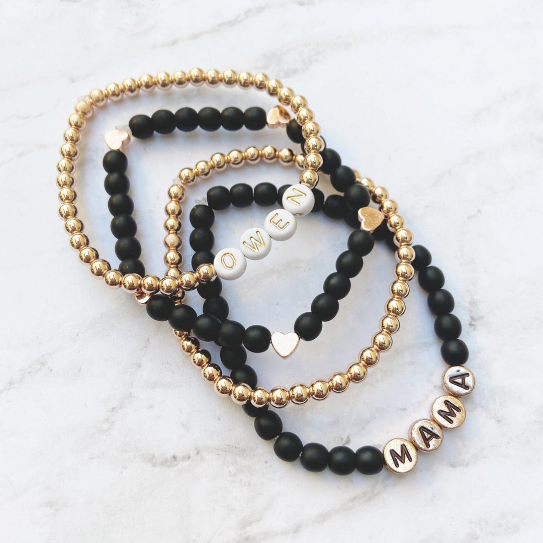 Black & Rose Gold Stack set of 4 by Sarahndipity Jewelry Beaded ...