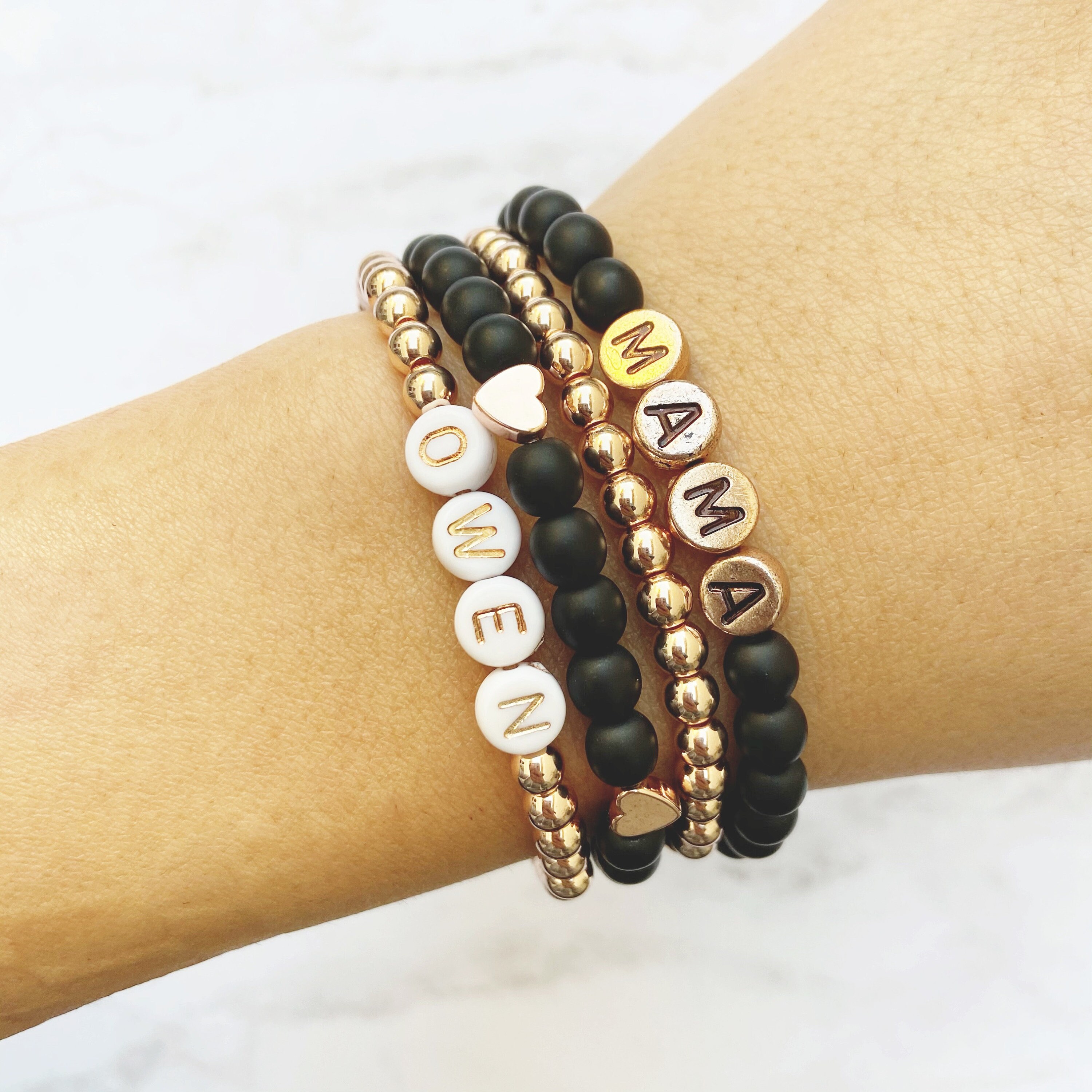 Black & Rose Gold Stack set of 4 by Sarahndipity Jewelry - Etsy