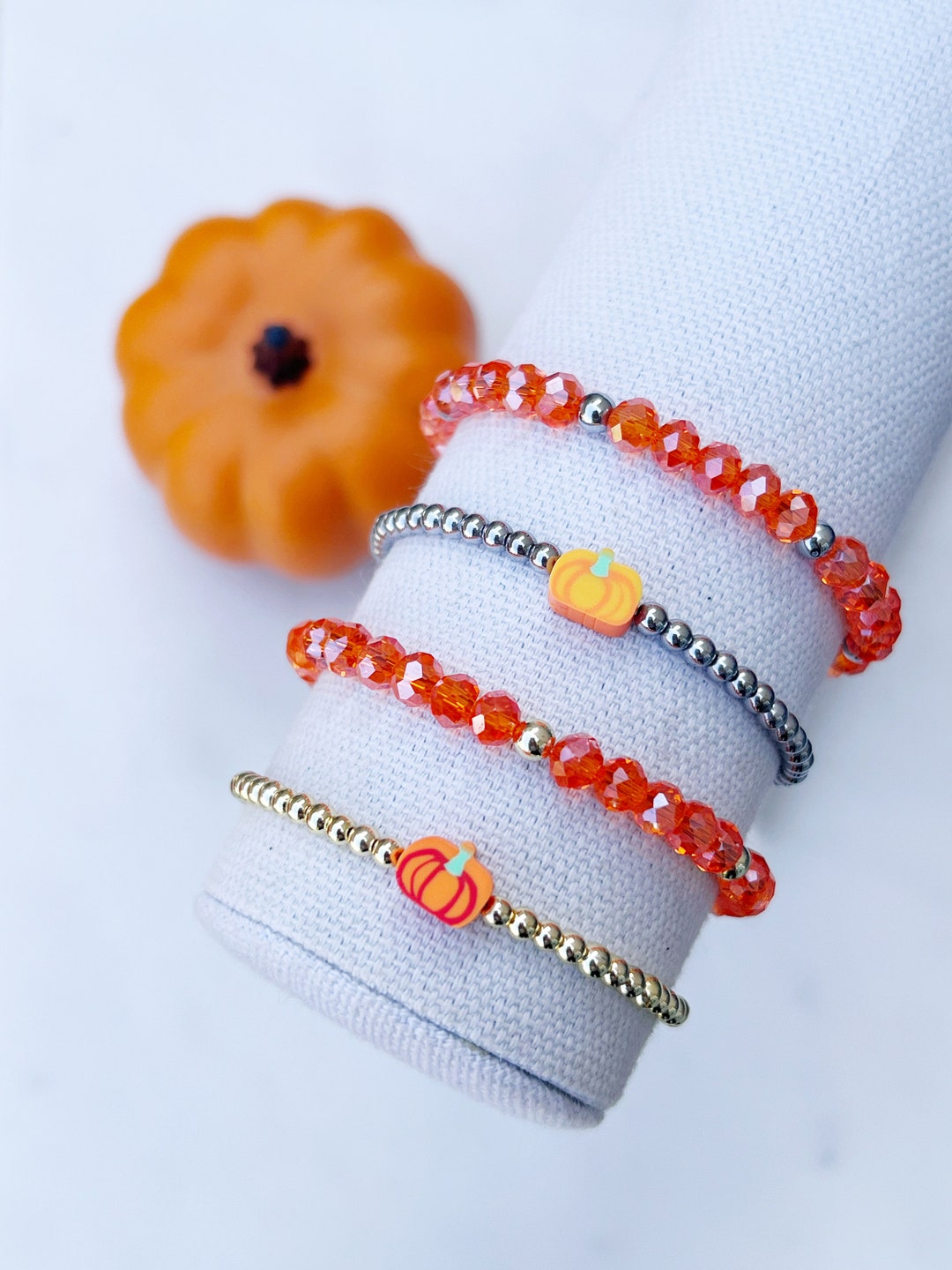 Pumpkin Beaded Bracelets Halloween Bracelets Pumpkin Bead Bracelets Pumpkin Bracelet Beaded ...