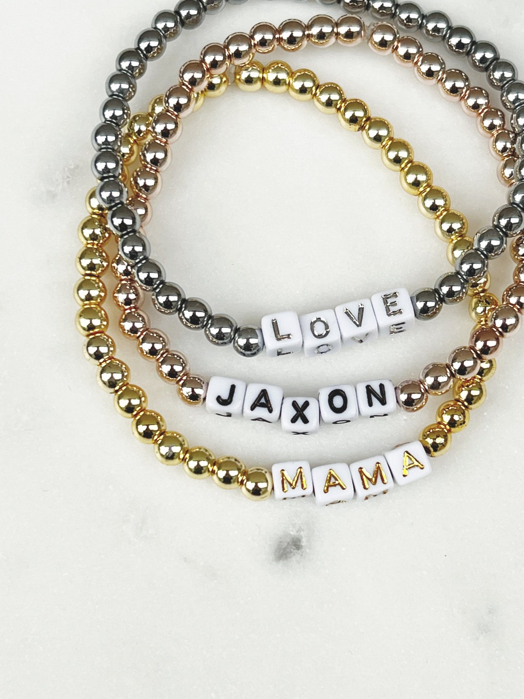 Mini Block Custom Word Bracelets | Square Letter Bead Name Bracelet ...