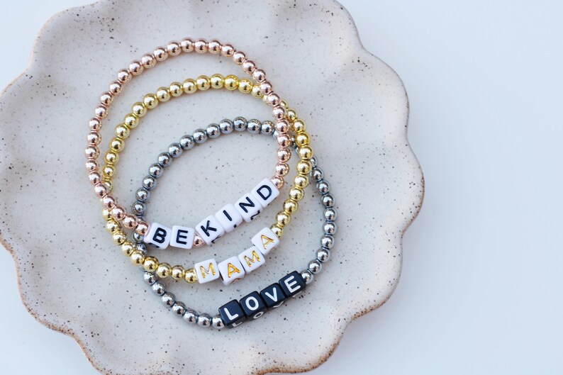 Square Letter Bead Word Bracelets | Block Letter Name Bracelet | Name ...