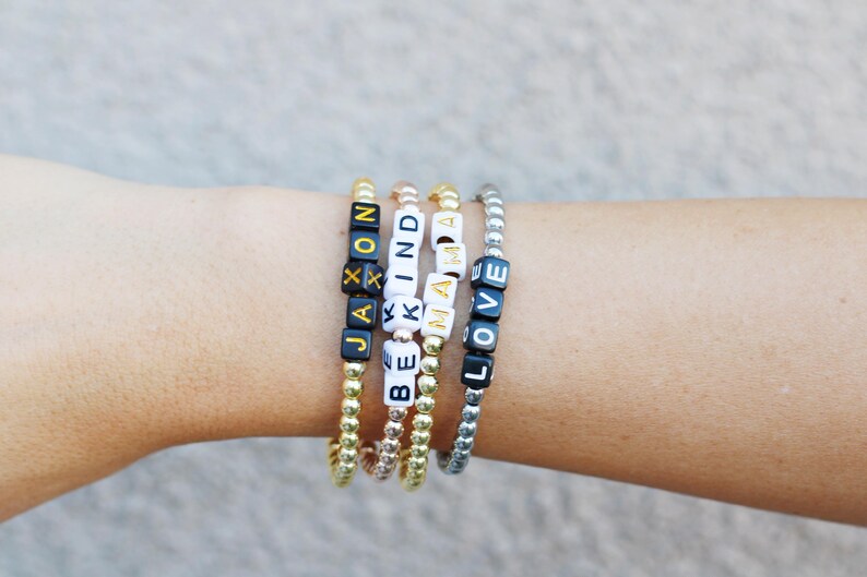 Square Letter Bead Word Bracelets | Block Letter Name Bracelet | Name ...