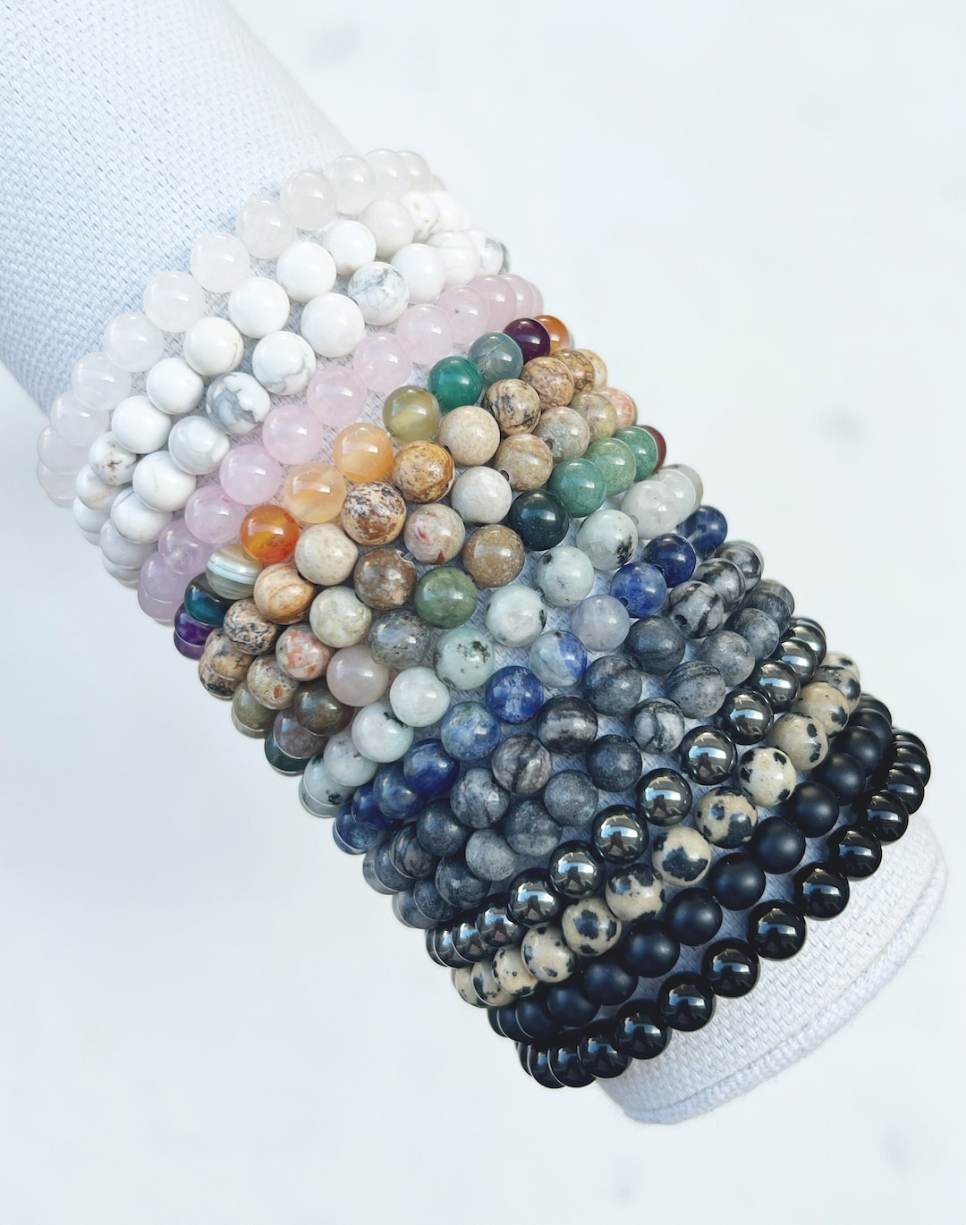 Natural Stone Stretch Bracelet | Stackable Round Gemstone Bracelet ...