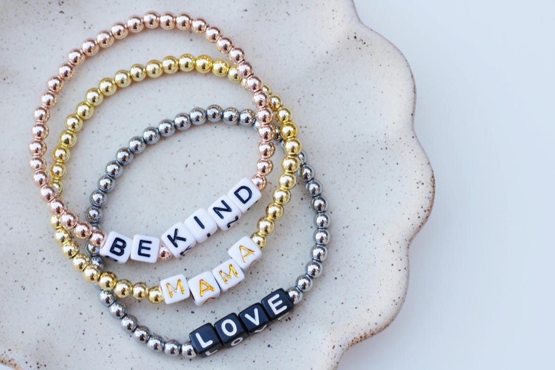 Square Letter Bead Word Bracelets | Block Letter Name Bracelet | Name ...