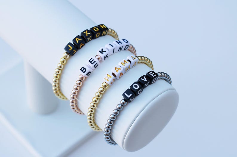 Square Letter Bead Word Bracelets | Block Letter Name Bracelet | Name ...