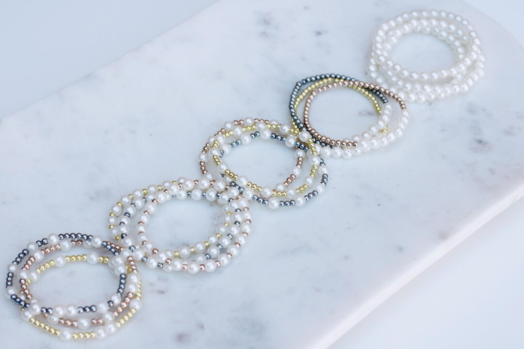Stacking Pearl Bracelets | Gold and Pearl Stacking Bracelet | Bridal ...