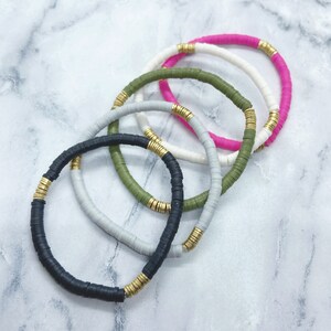 Skinny Disc Stacking Bracelets by Sarahndipity Jewelry Beaded, Stretch, Stackable, Vinyl Heishi ...