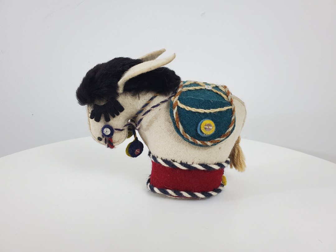 Vintage Fabric Toy Donkey or Mule With Tassels and Sequins - Hand Made ...