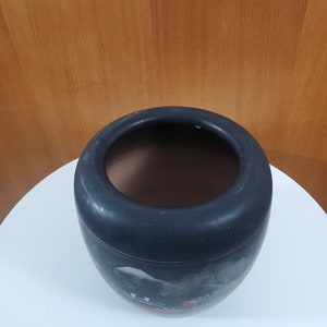 Antique Japanese Fire Bowl - Black With Pagoda, Bridge and Mount Fuji ...