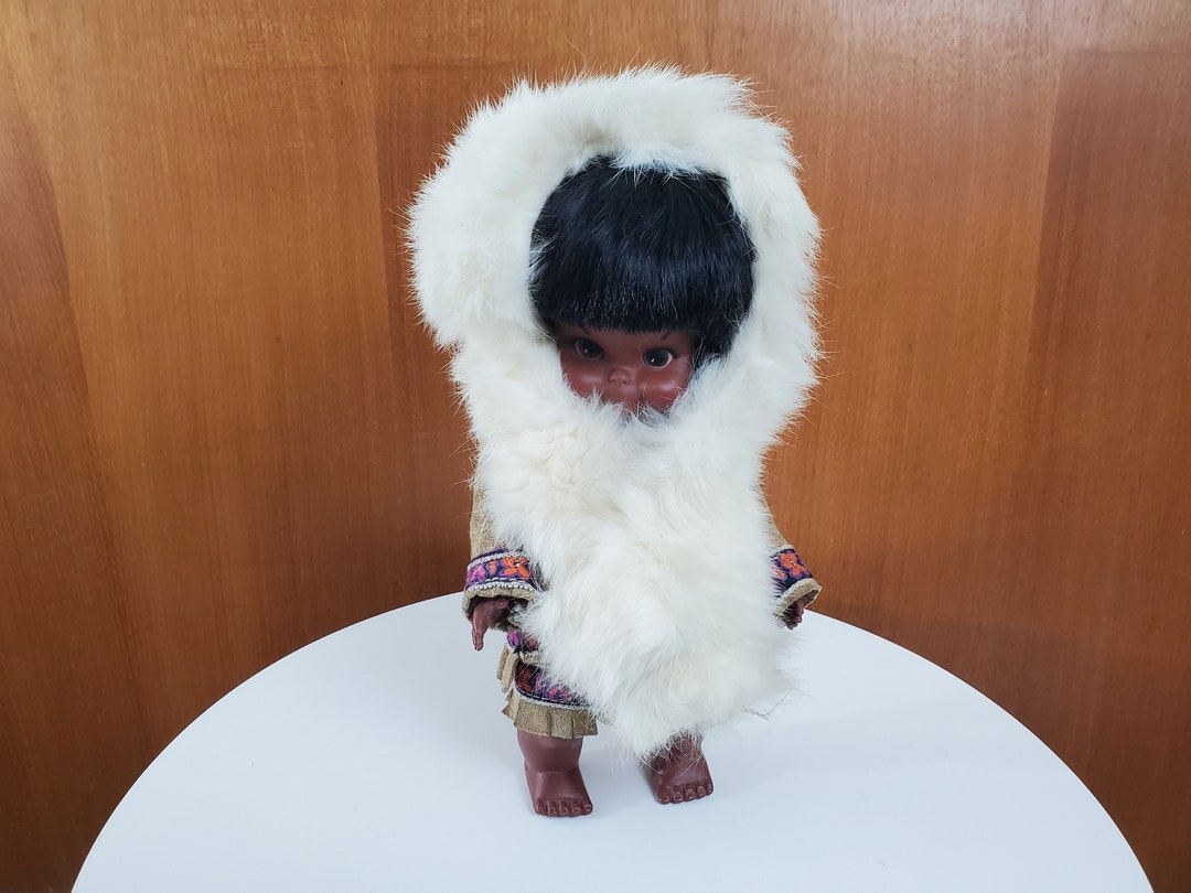Vintage Inuit Doll With Leather and Fur Clothing - Pink and Orange ...