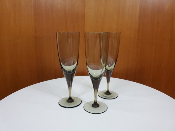 Set of 3 Orrefors Mirabel Smoked Champagne Flutes Cocktail | Etsy