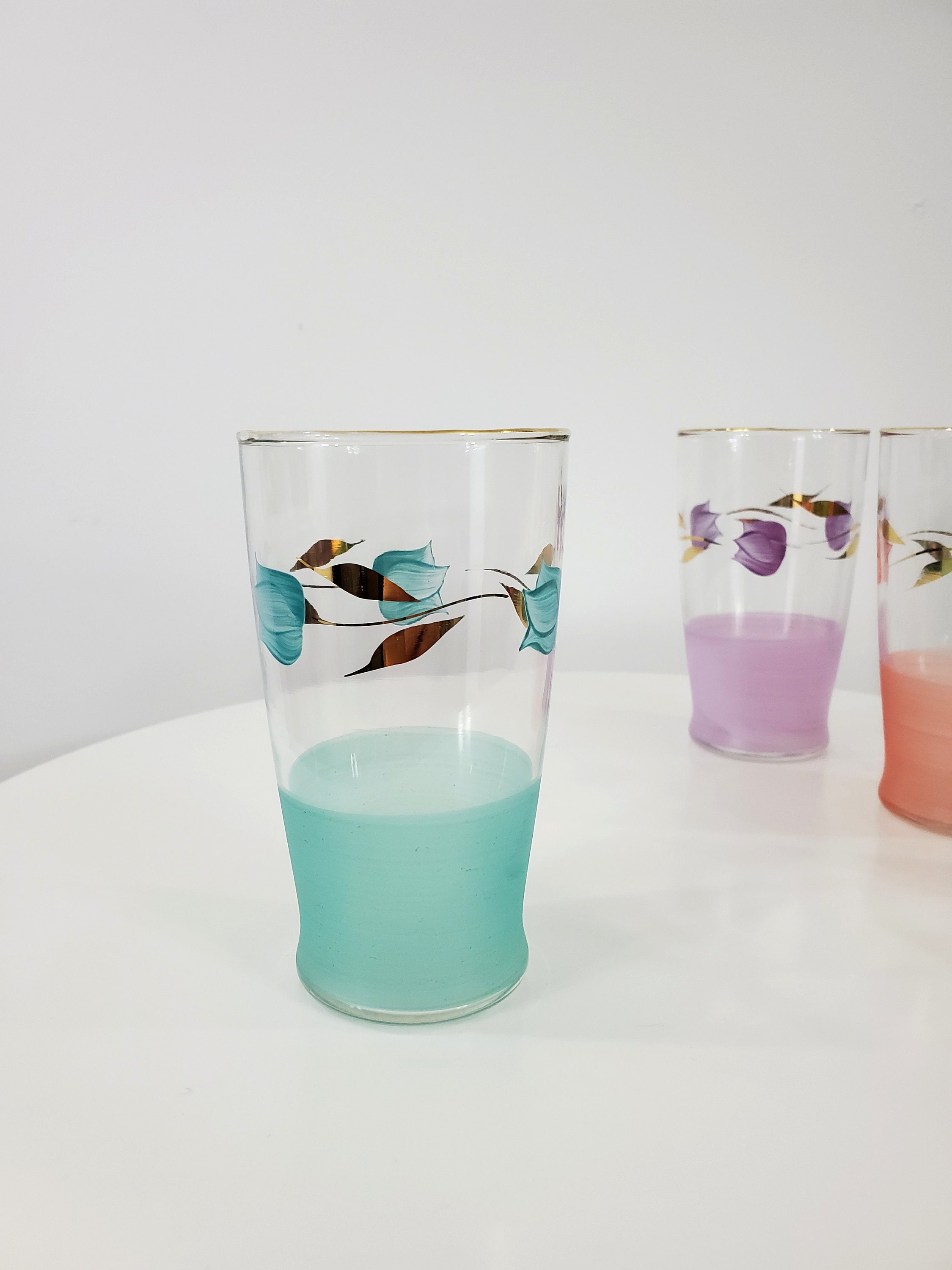 1950s Drinking Glasses Set of 4 Gold and Hand Painted | Etsy