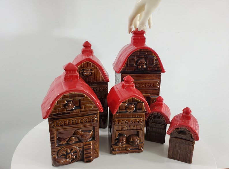 Twin Winton Barnyard Canister Set With Schmid Salt and Pepper - Vintage ...