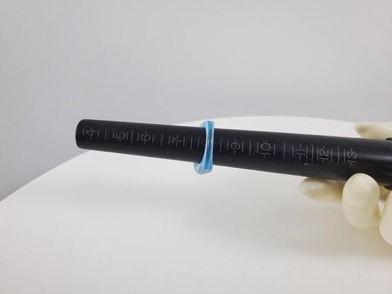 Vintage Laminated Acetate Ring - Blue and White Strip… - Gem