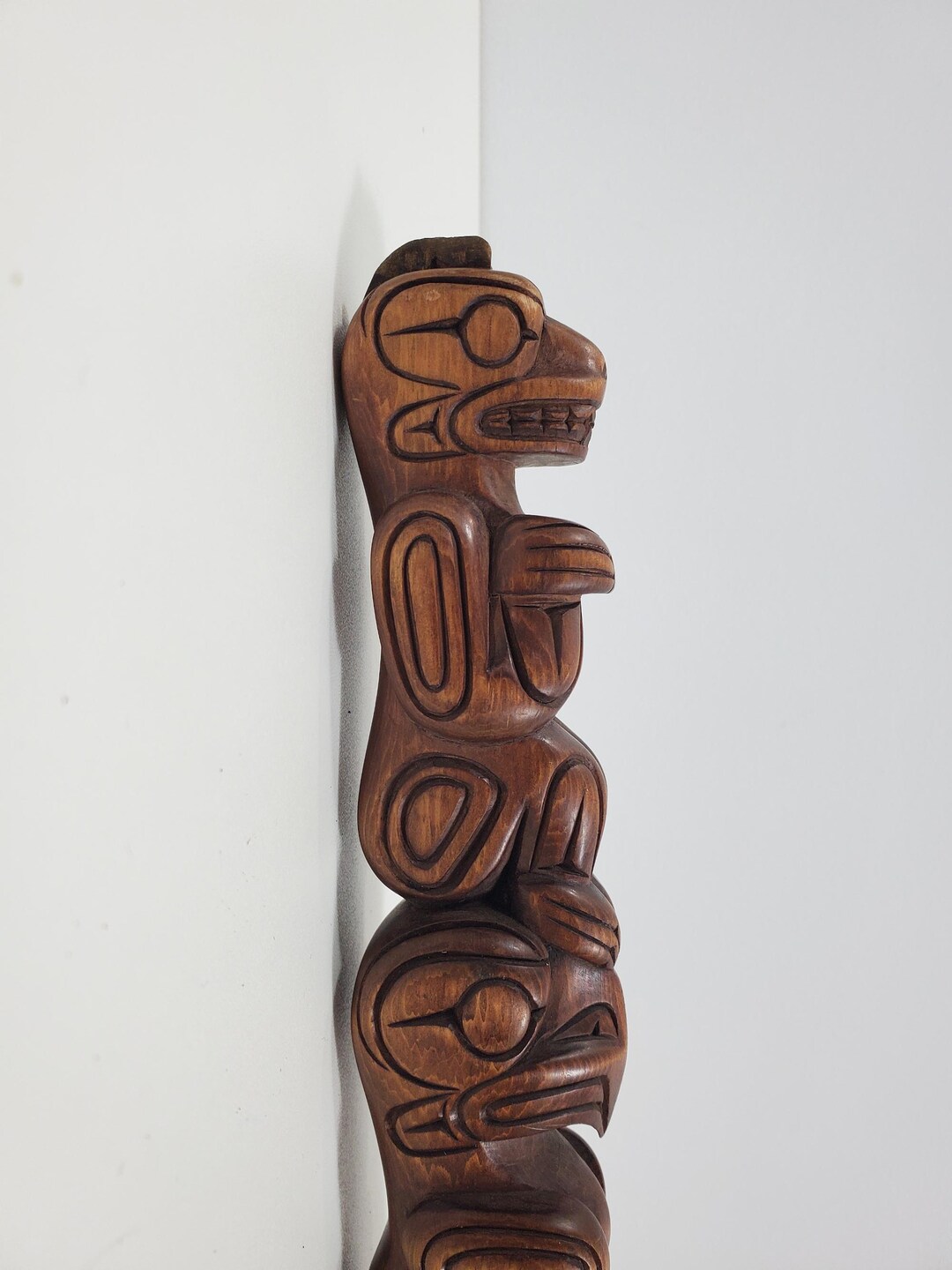 Hand Carved Solid Wood Talking Stick Orca, Eagle Bear Pacific Coast ...