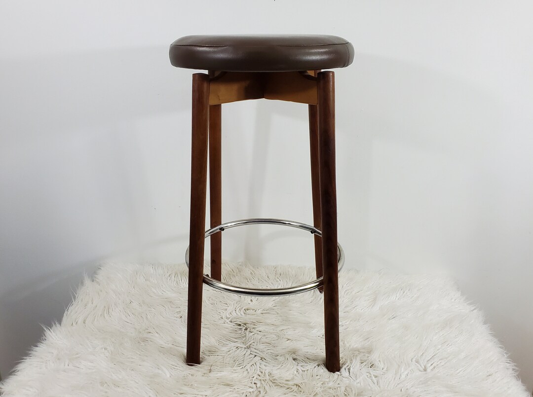 Danish Modern Teak and Leather Bar Stool by Hugo Frandsen, Spottrup ...