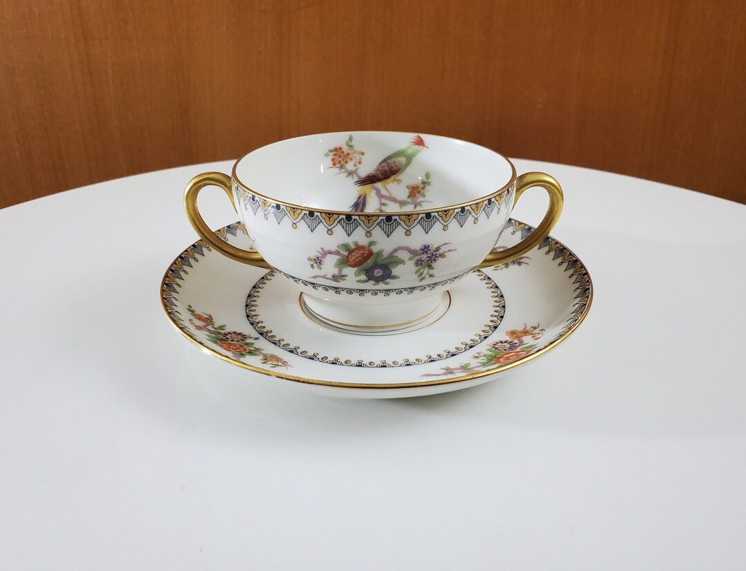 Elite Works Limoges, France Bouillon Cup and Saucer Bird of Paradise ...