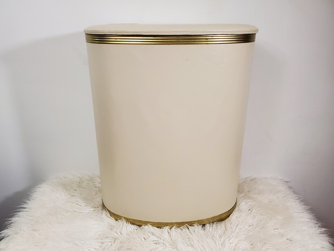 Vintage Laundry Hamper Pale Beige and Gold With Embroidered - Etsy