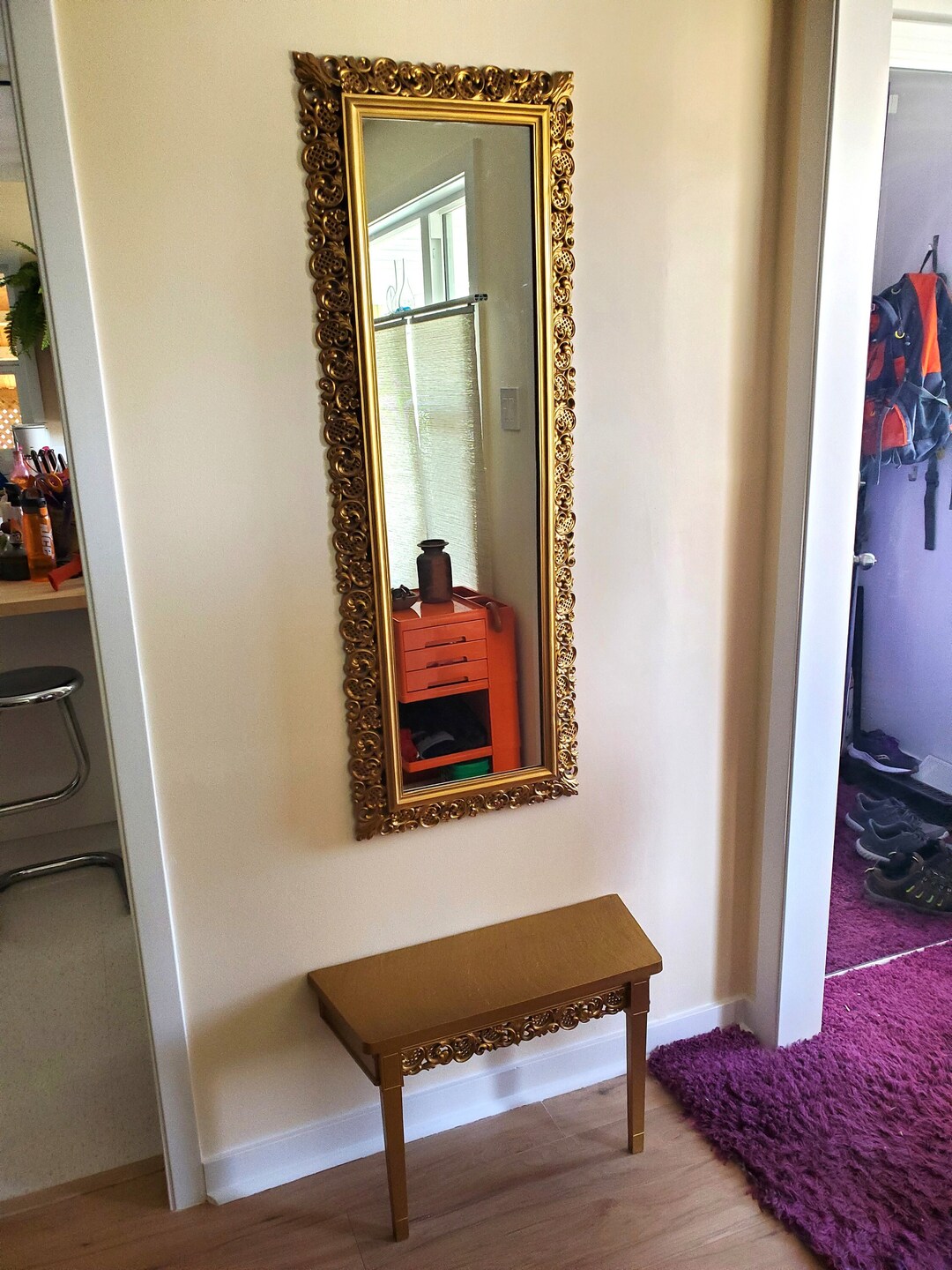 Vintage Syroco Wall Mirror With Shelf - Ornate Frame and Slate Textured ...