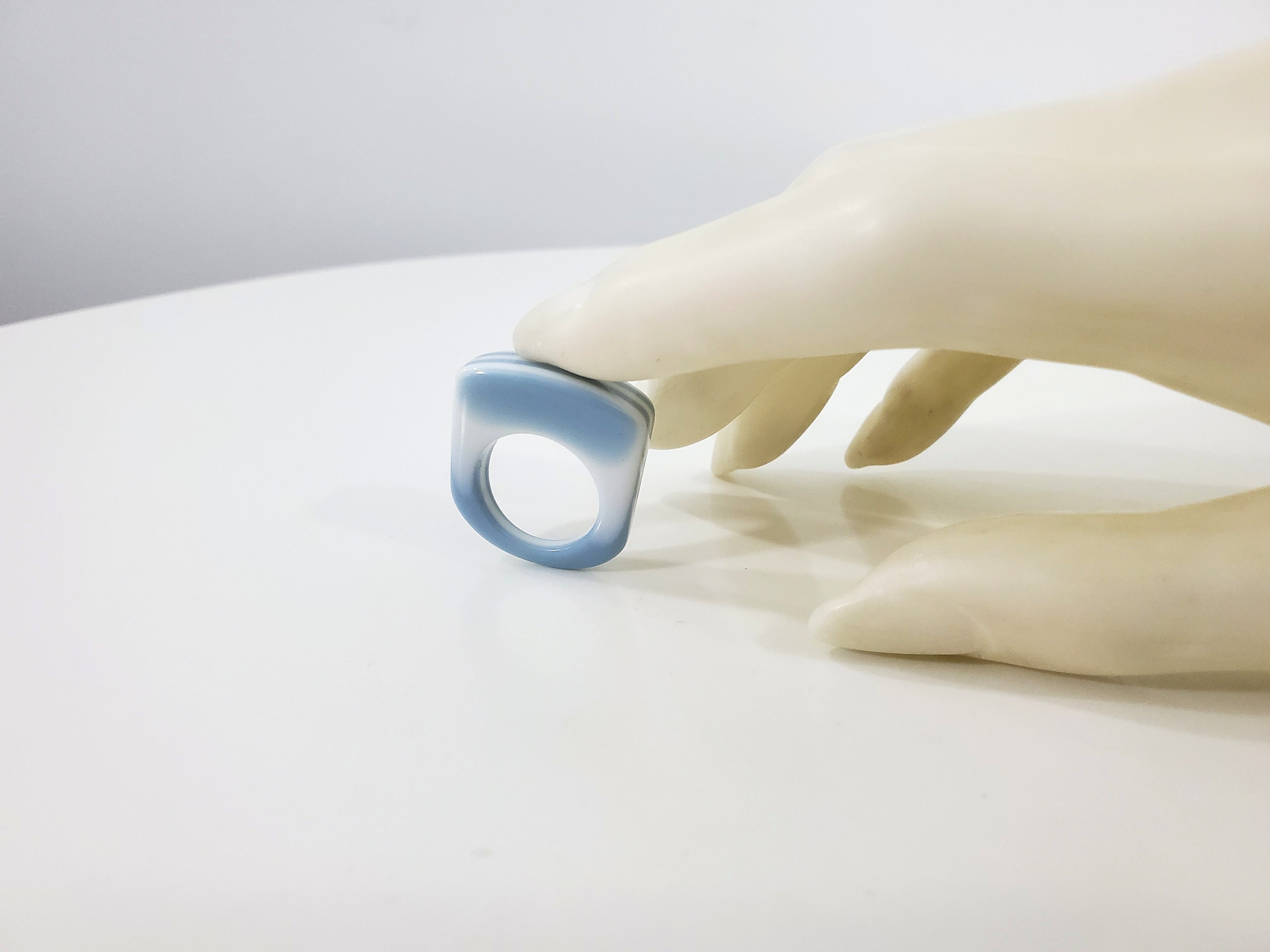 Vintage Laminated Acetate Ring Blue and White Striped Ring | Etsy