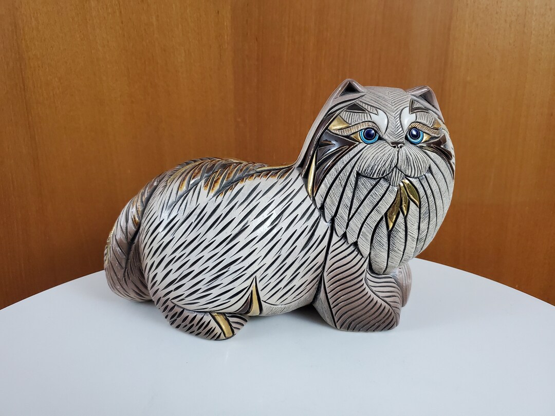 Artesania Rinconada Persian Cat - Beige, Brown, Gold - Ceramic Cat From ...