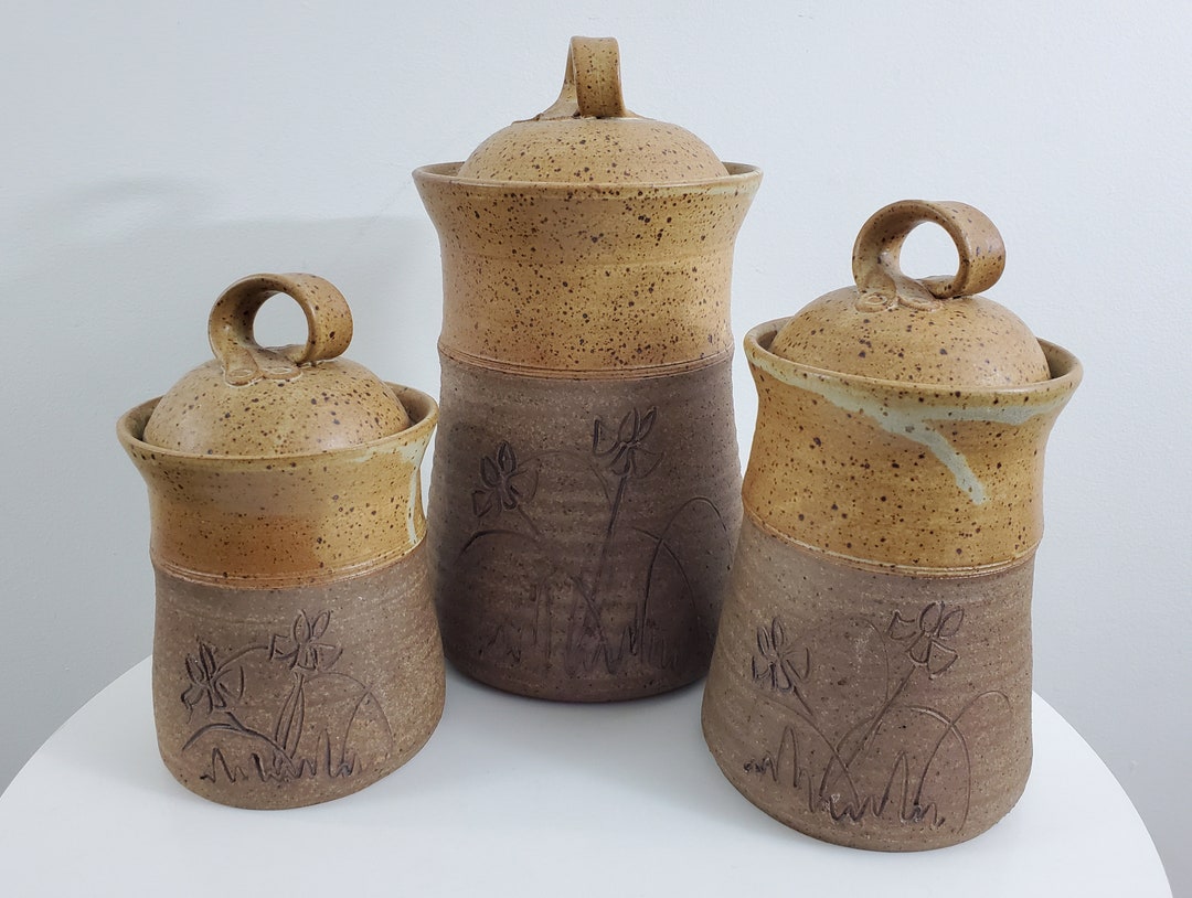 Set of 3 Hand Thrown Ceramic Canisters With Lids Sheila Shaw Vintage Studio Pottery - Etsy