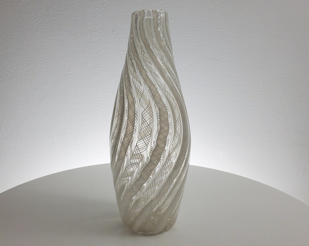 Vintage Hand Blown Spiral Lattice Pattern Vase, Dated 1999 Murano ...