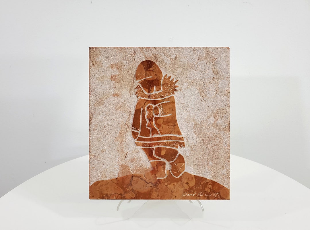 David Bernett Relief Plaque in Rose Verona Marble of an Inuit Child ...
