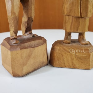 Pair Caron Flat Plane Wood Carvings of an Old Man and Old Woman ...
